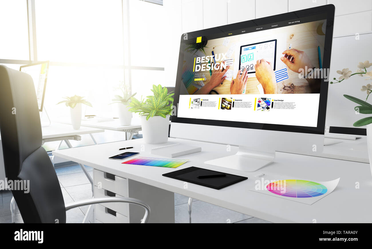 graphic design studio showing ux design website 3d rendering Stock ...