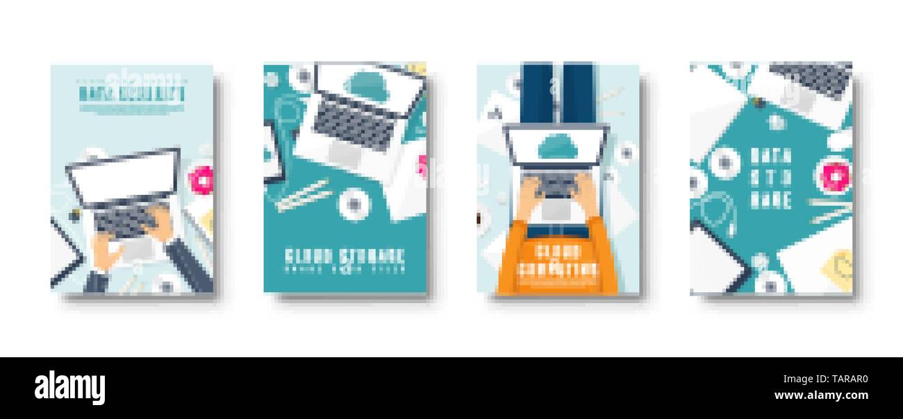 Cloud computing flat style covers set. Media, data server. Web storage ...