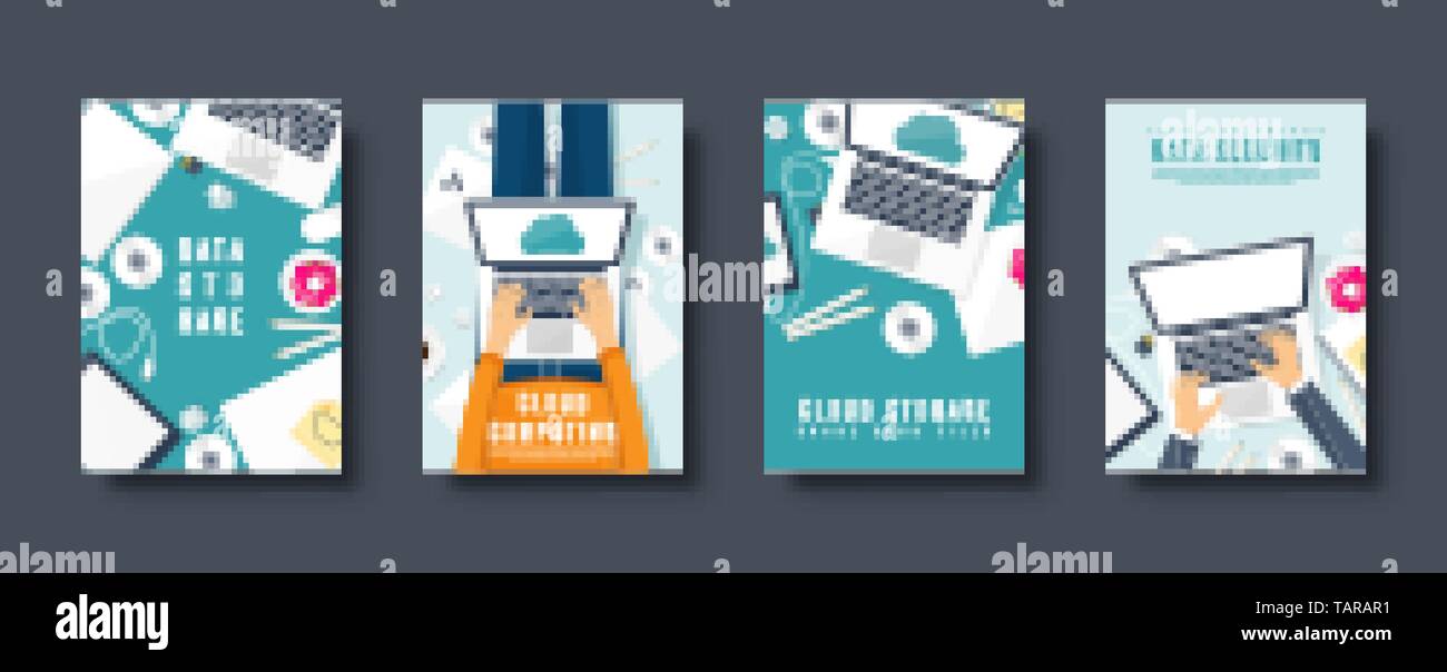 Cloud computing flat style covers set. Media, data server. Web storage ...