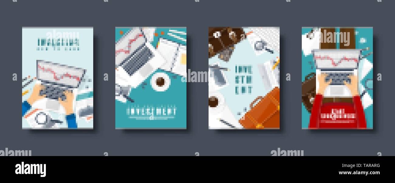 Flat style covers set. Market trade. Trading platform account ...