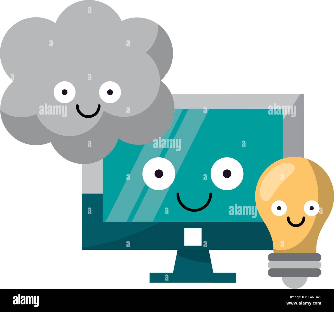 Computer and light bulb with cloud computing vector illustration Stock ...