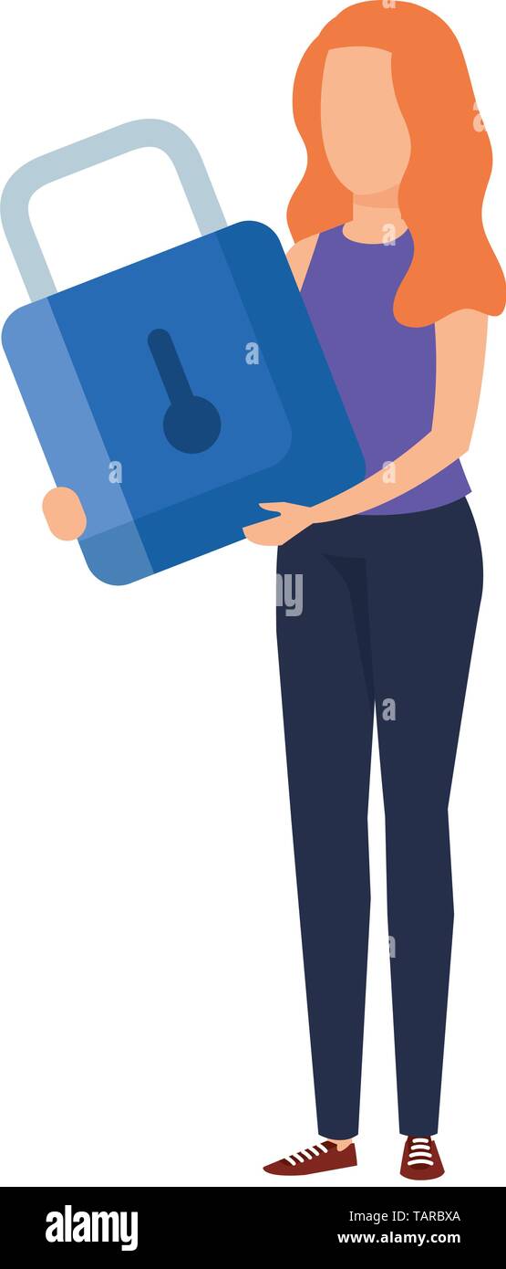 young woman lifting padlock character Stock Vector Image & Art - Alamy