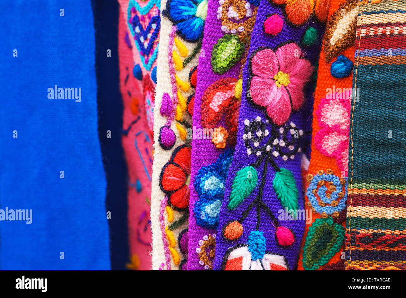 Peruvian traditional colourful native handicraft textile fabric at ...