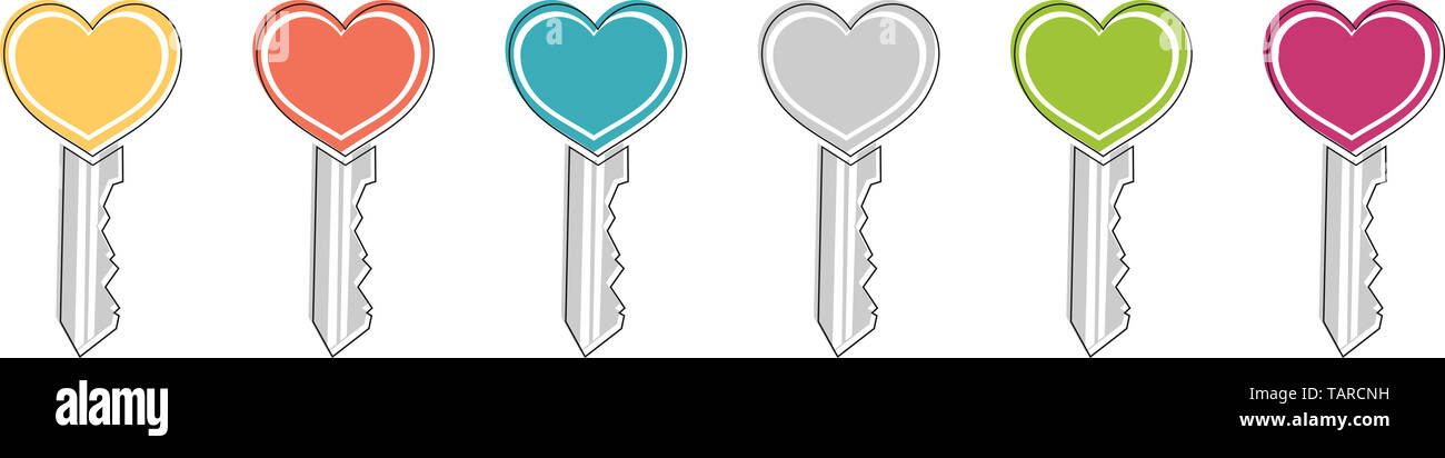 Icon of a colored heart-shaped key Stock Photo - Alamy
