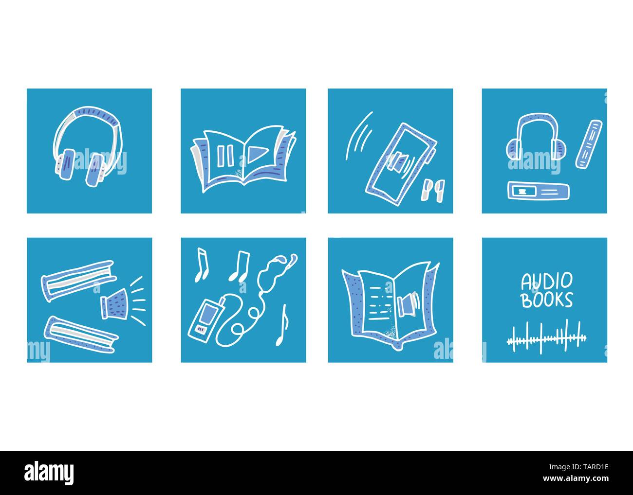 Audiobooks concept. Set of audio book symbols with lettering. Vector ...