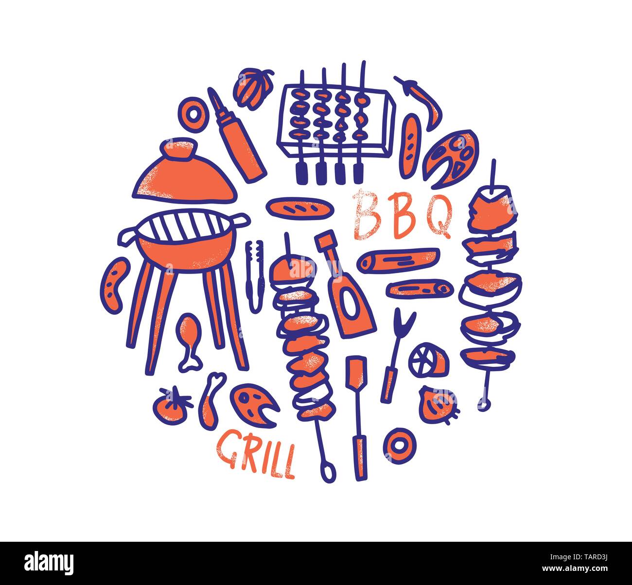 Barbecue round badge with text and signs isolated on white background ...