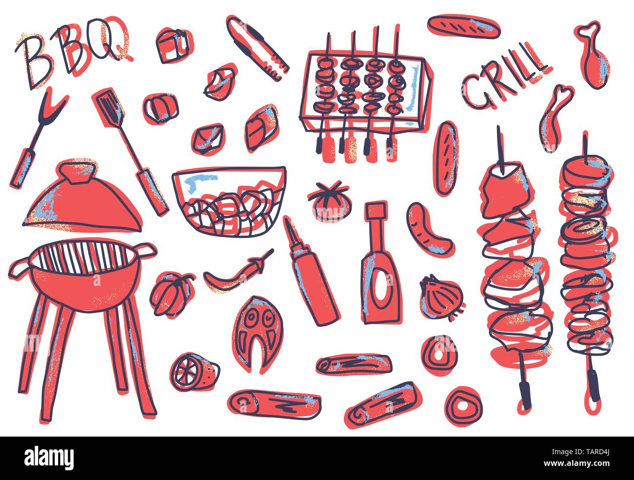 Barbecue collection with text. BBQ set with handdrawn lettering ...