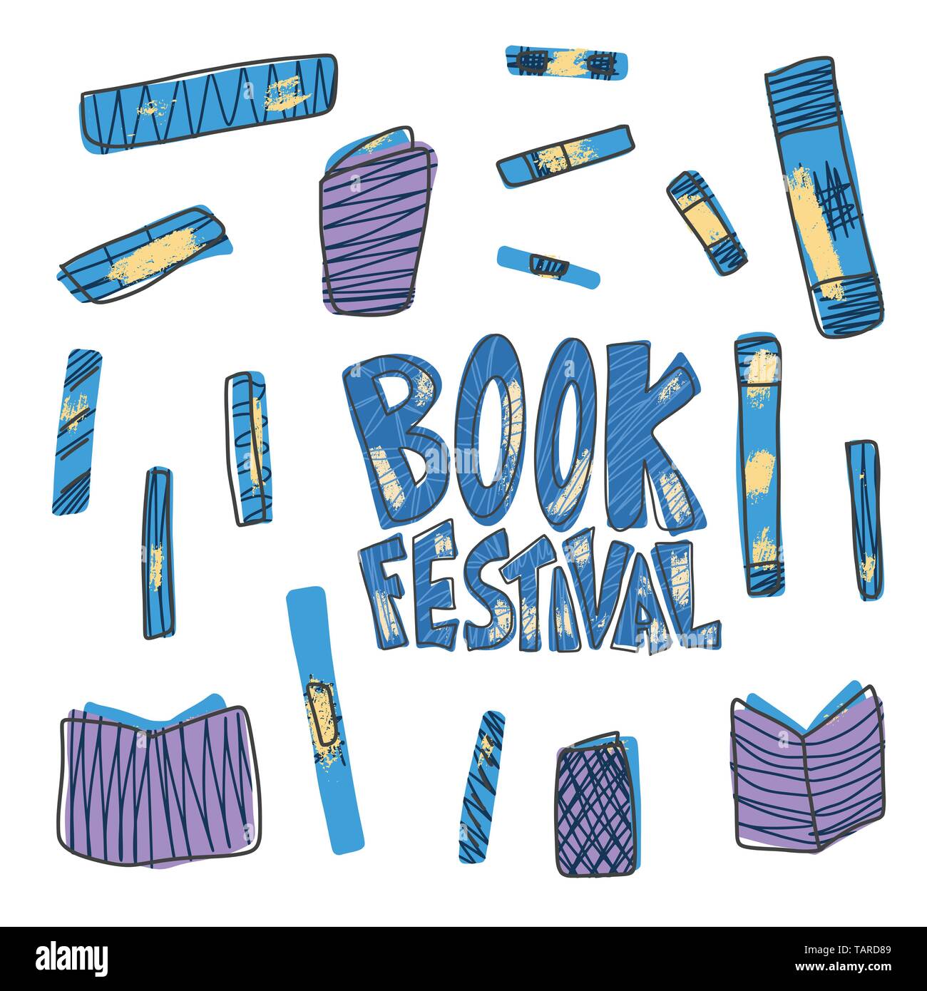 Book festival concept. Book set in doodle style. Symbols of reading ...