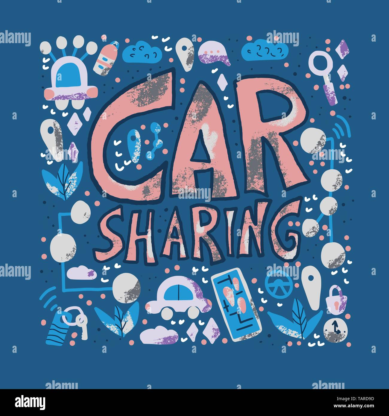 Car sharing card. Hand lettering with symbols. Vector concept ...