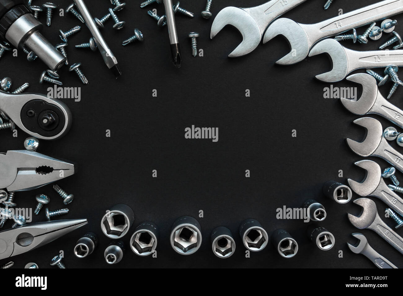 Flat Lay Composition With Different Construction Tools on Black ...