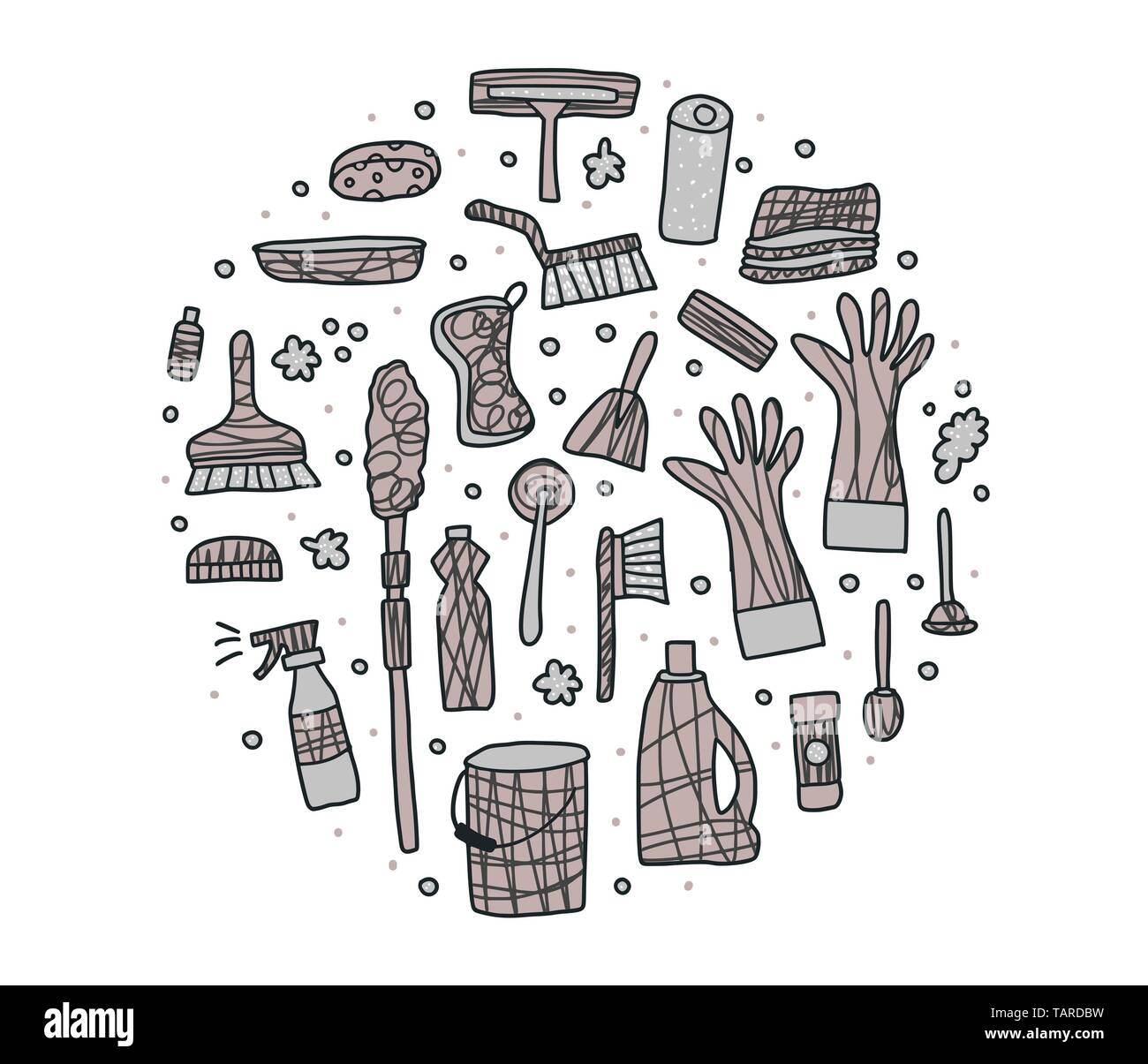 Cleaning tools round composition. Vector set of cleaning equipment ...