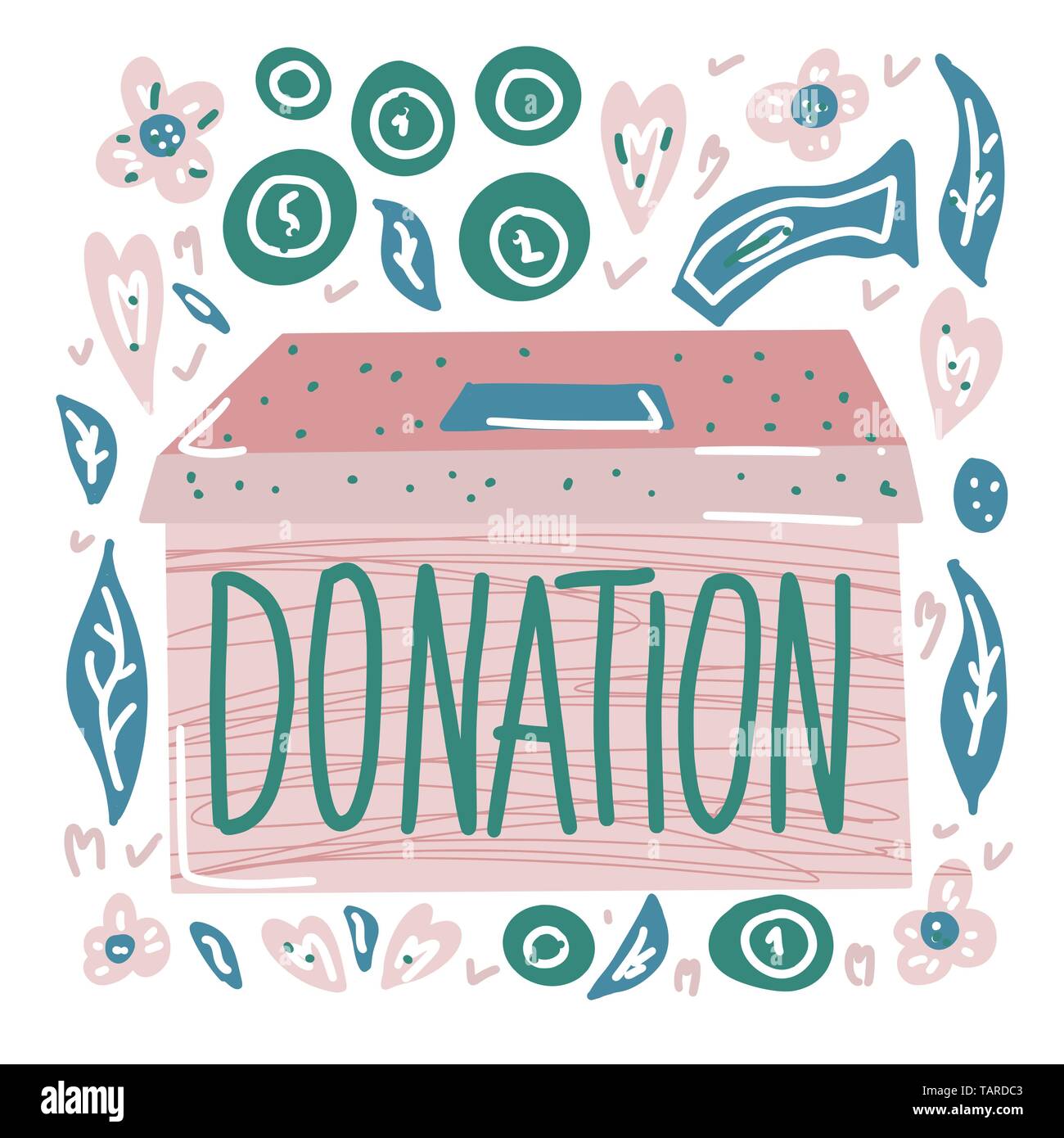 Donate concept. Donation box with coin and other decoration. Vector ...