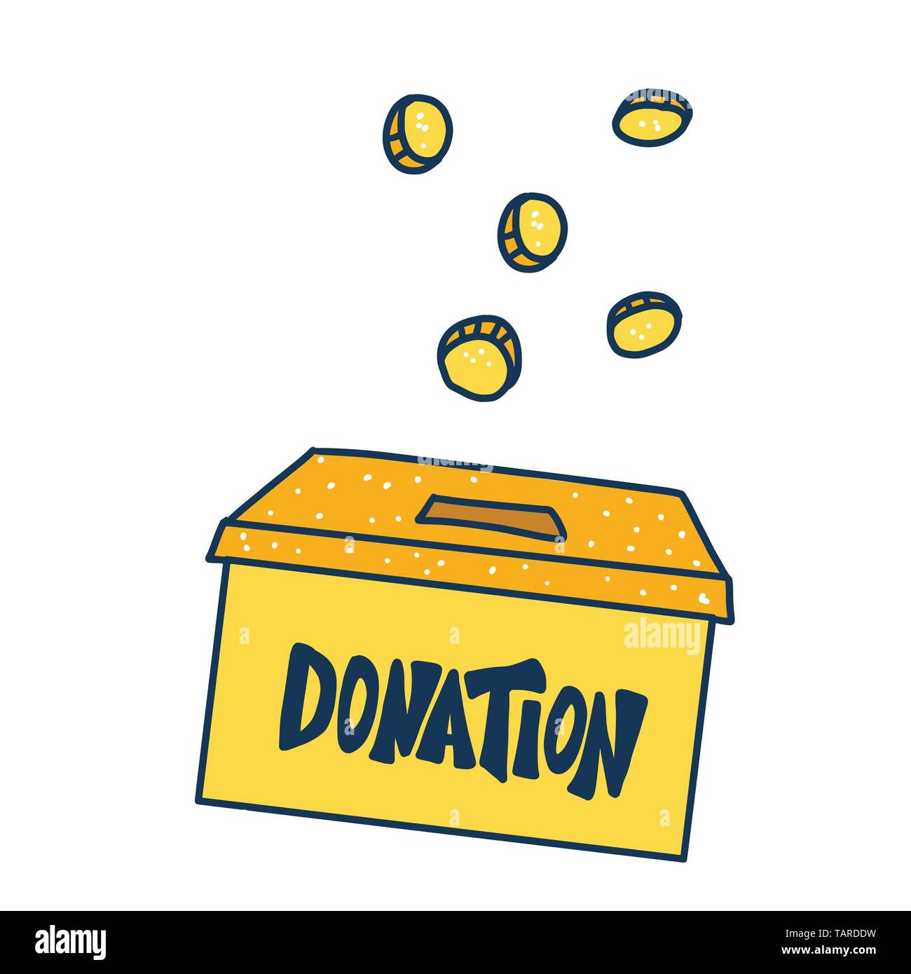 Donation box isolated. Donate lettering with coin and other decoration ...