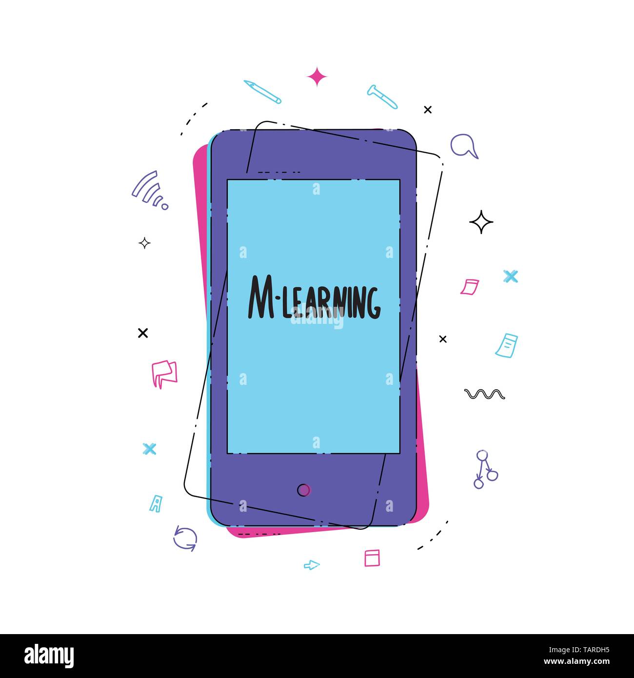 M-learning concept. Online education. Qute with phone and and school ...