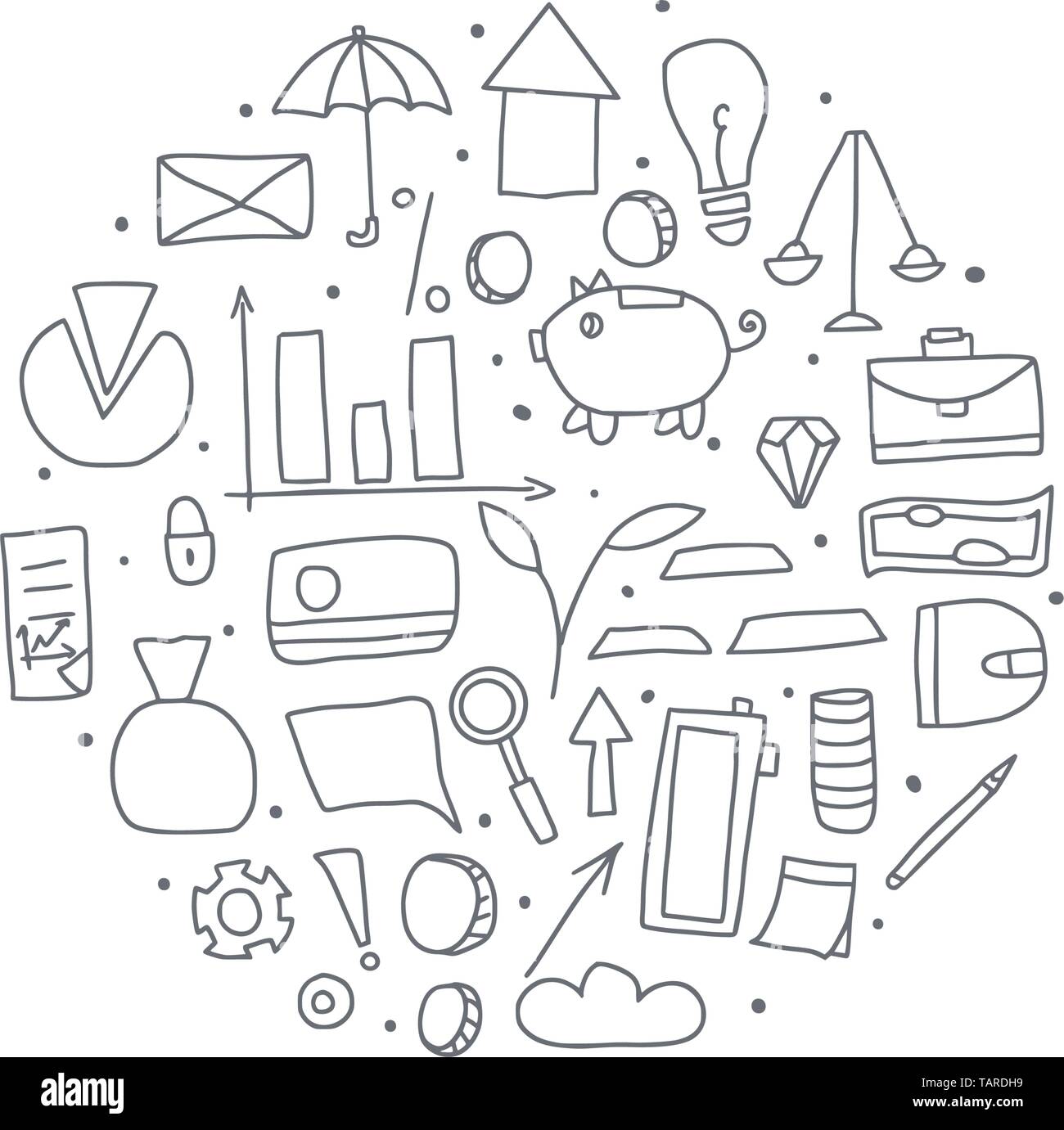 Circle composition with finance elements. Round badge isolated on white ...