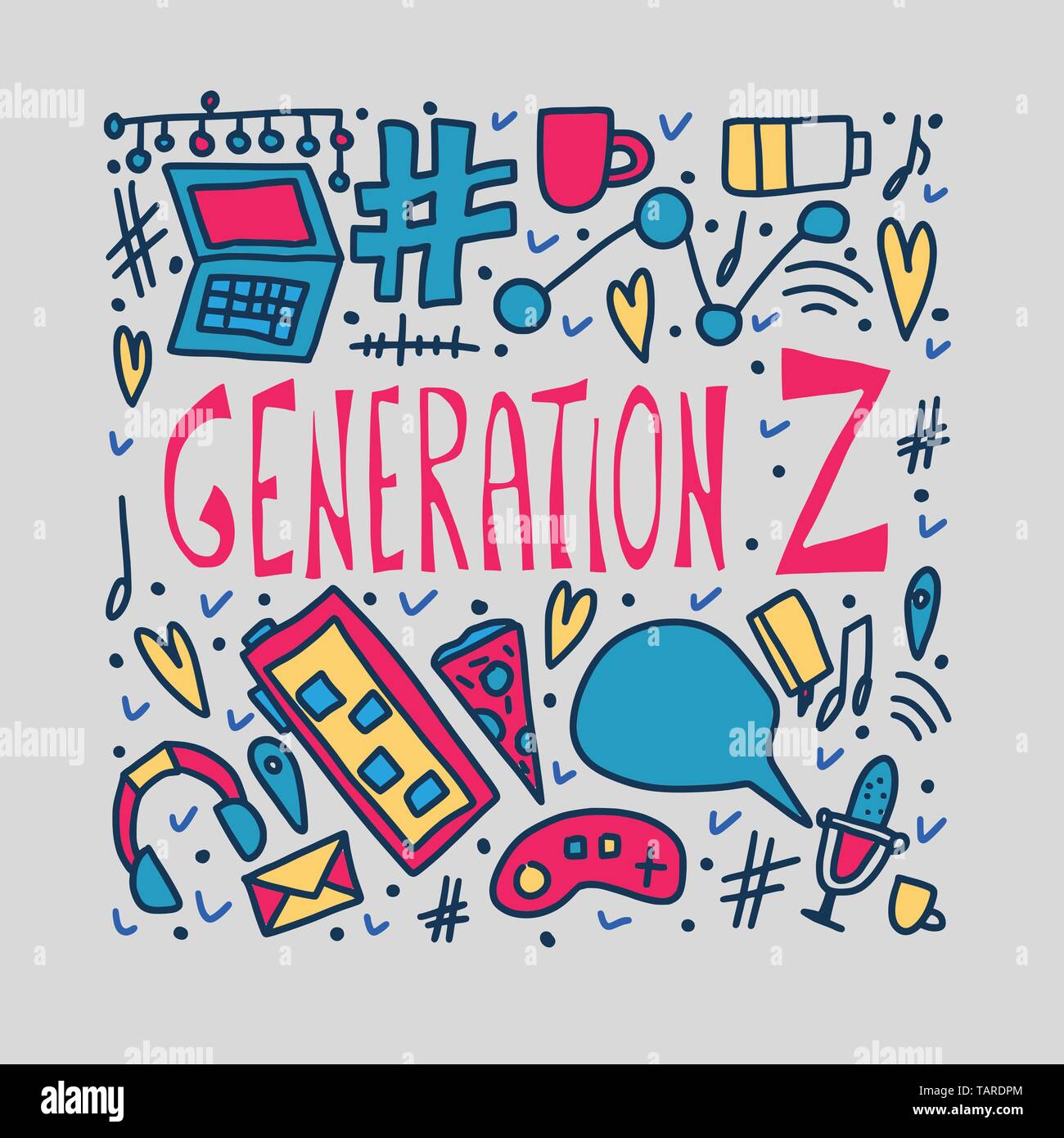 Generation z poster. Text with digital symbols. Vector concept ...