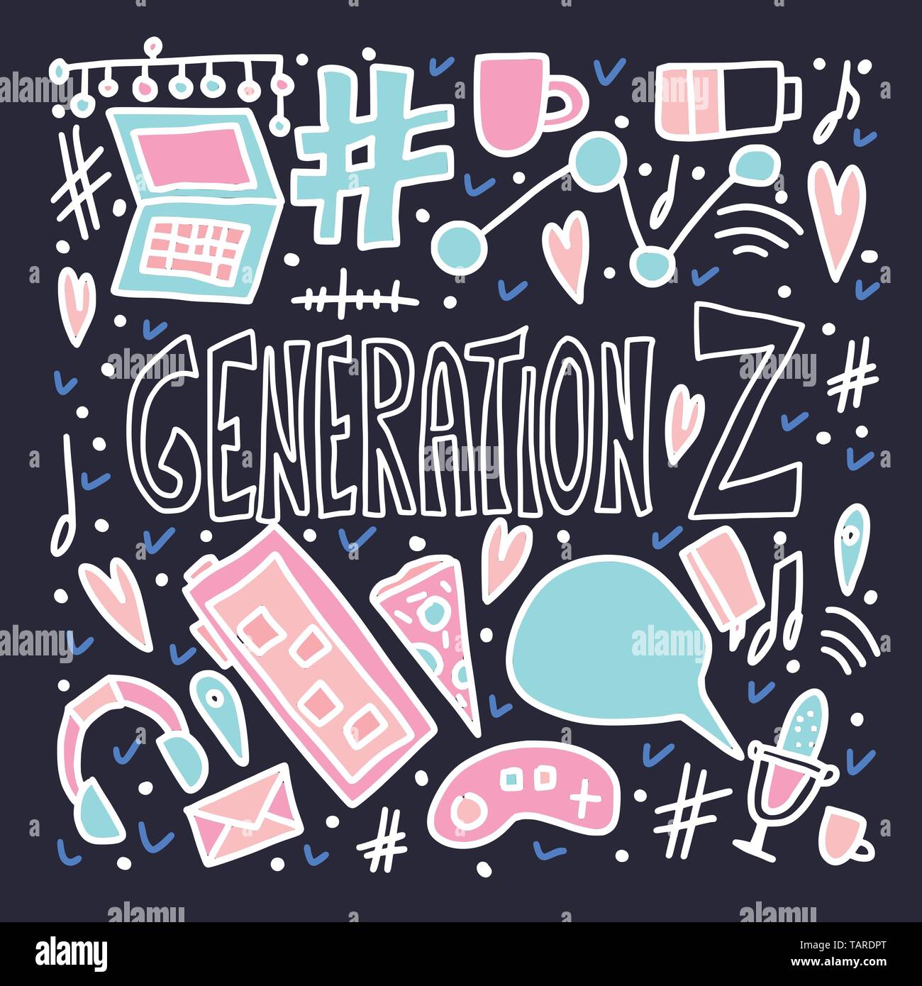 Generation z poster. Dark card with social media and other technology ...