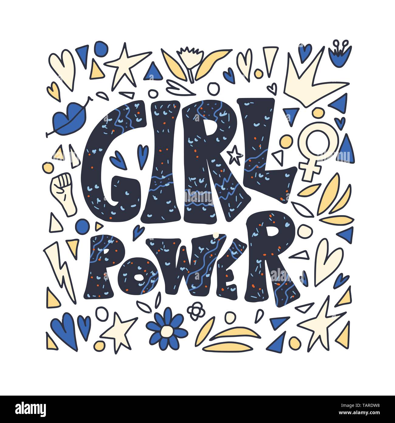 Girl power poster template with quote. Hand drawn lettering with ...