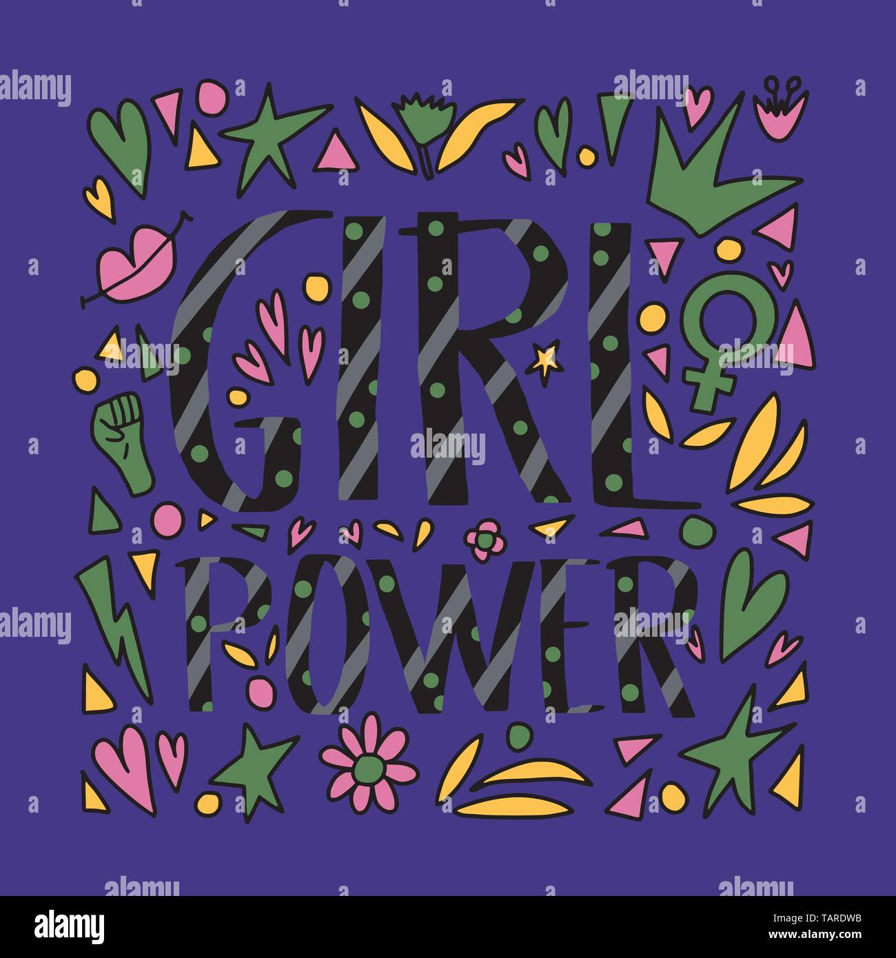 Girl power poster template. Hand drawn lettering with decoration in ...