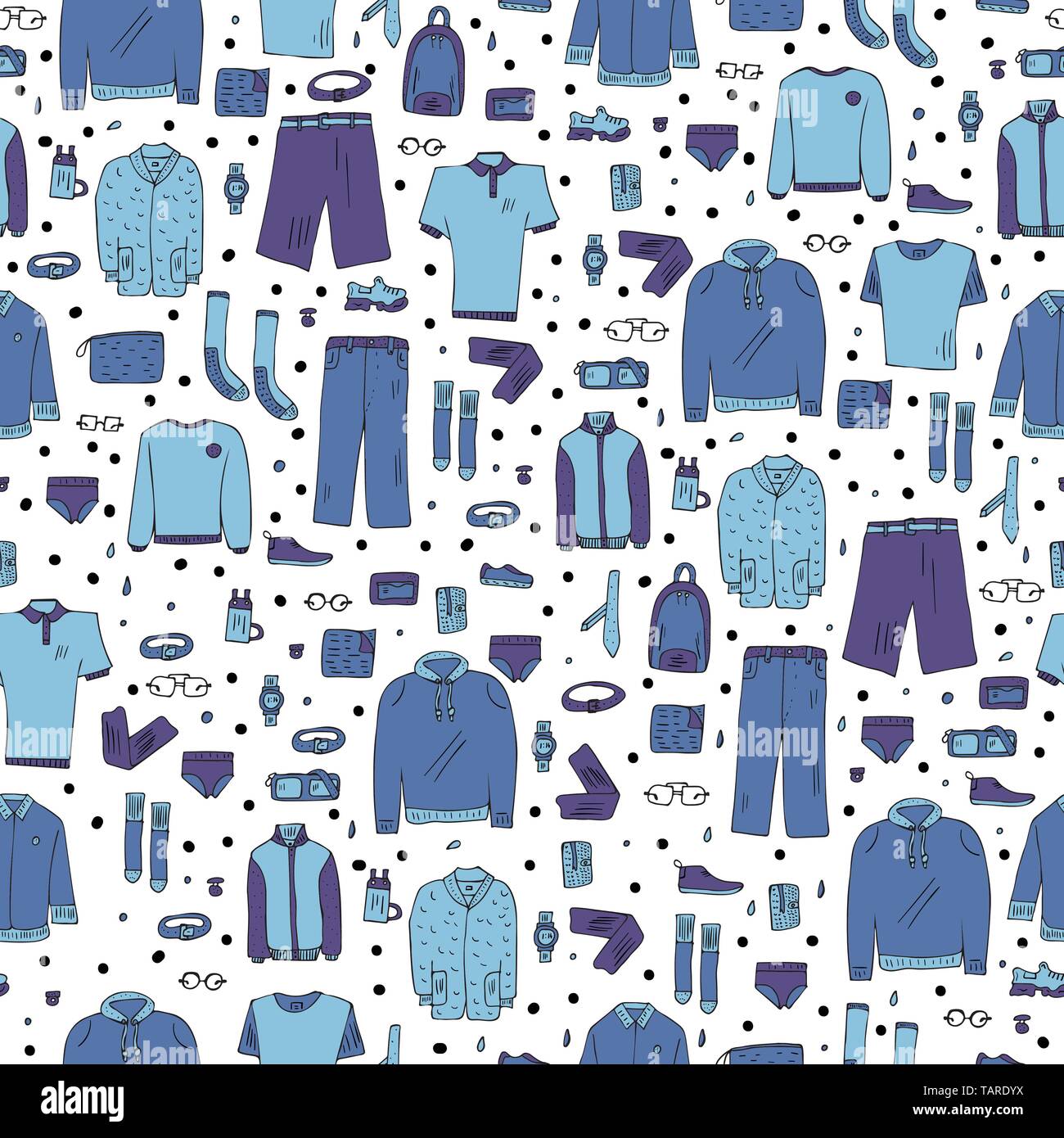 Seamless pattern of men apparel and accessories in doodle style ...