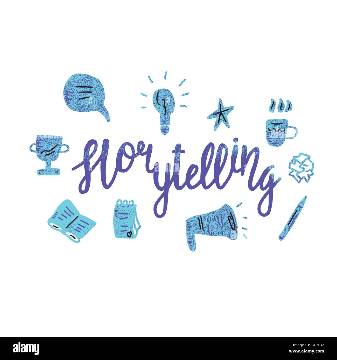 Storytelling handwritten lettering with hand drawn decoration. Poster ...