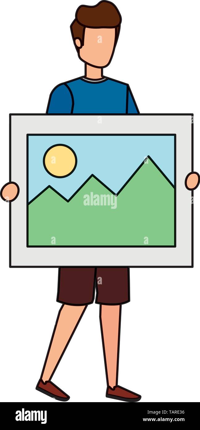 young man lifting picture vector illustration Stock Vector Image & Art ...