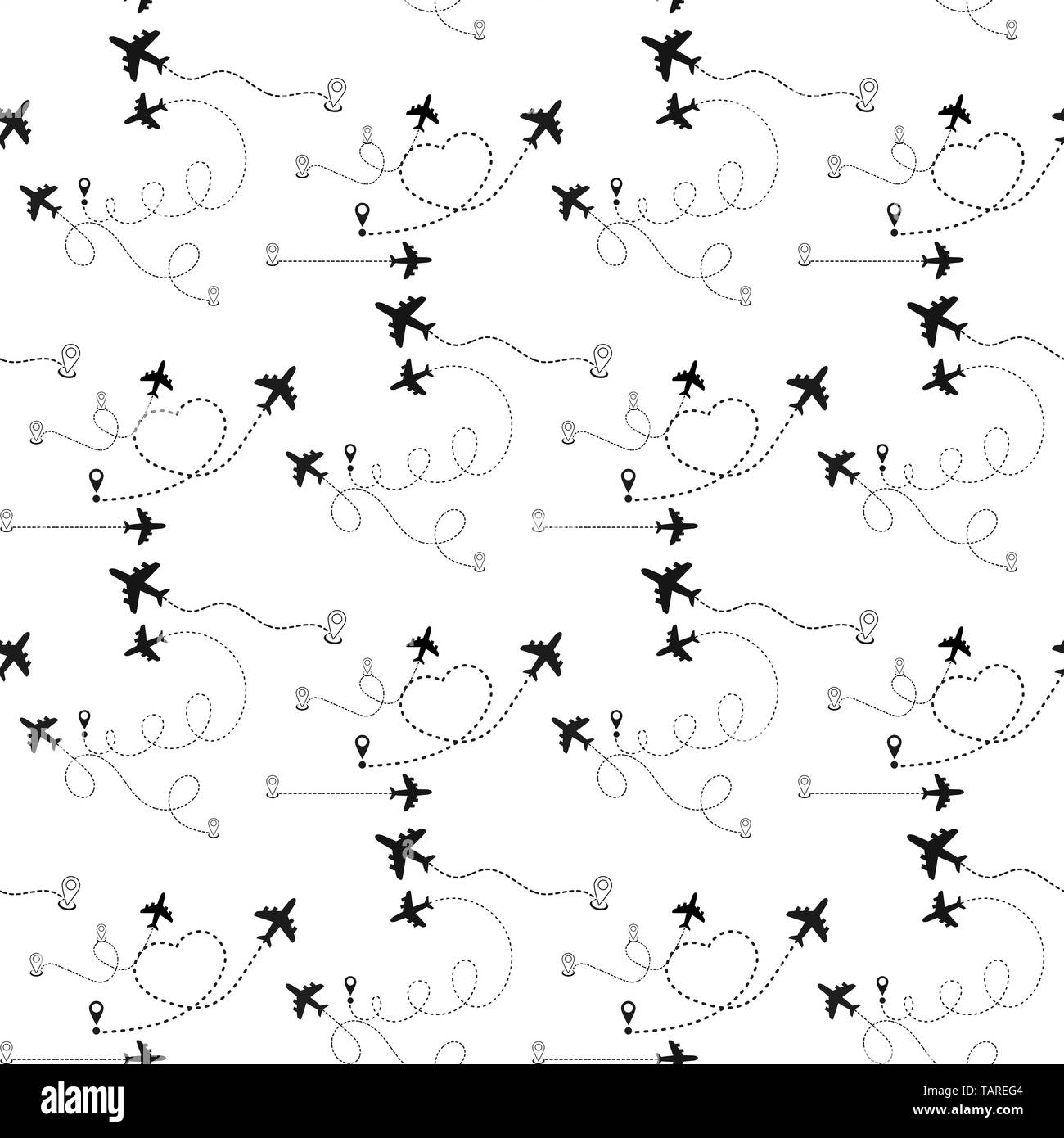 Travel around the world airplane routes seamless pattern, background ...
