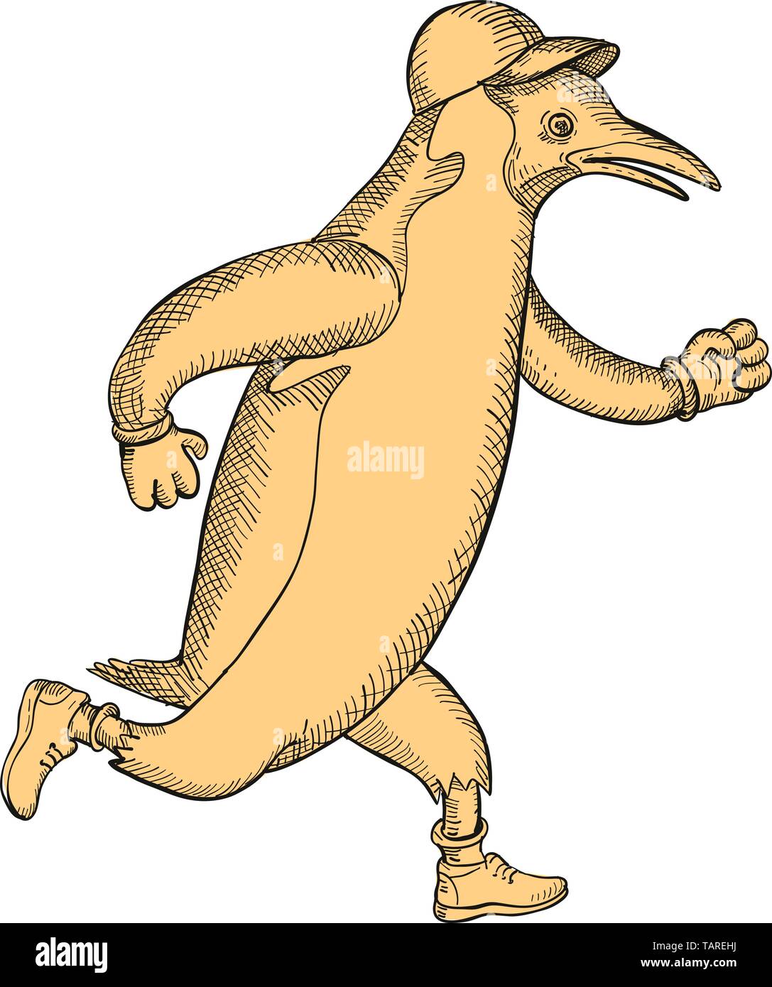 Drawing sketch style illustration of a gentoo penguin marathon runner ...