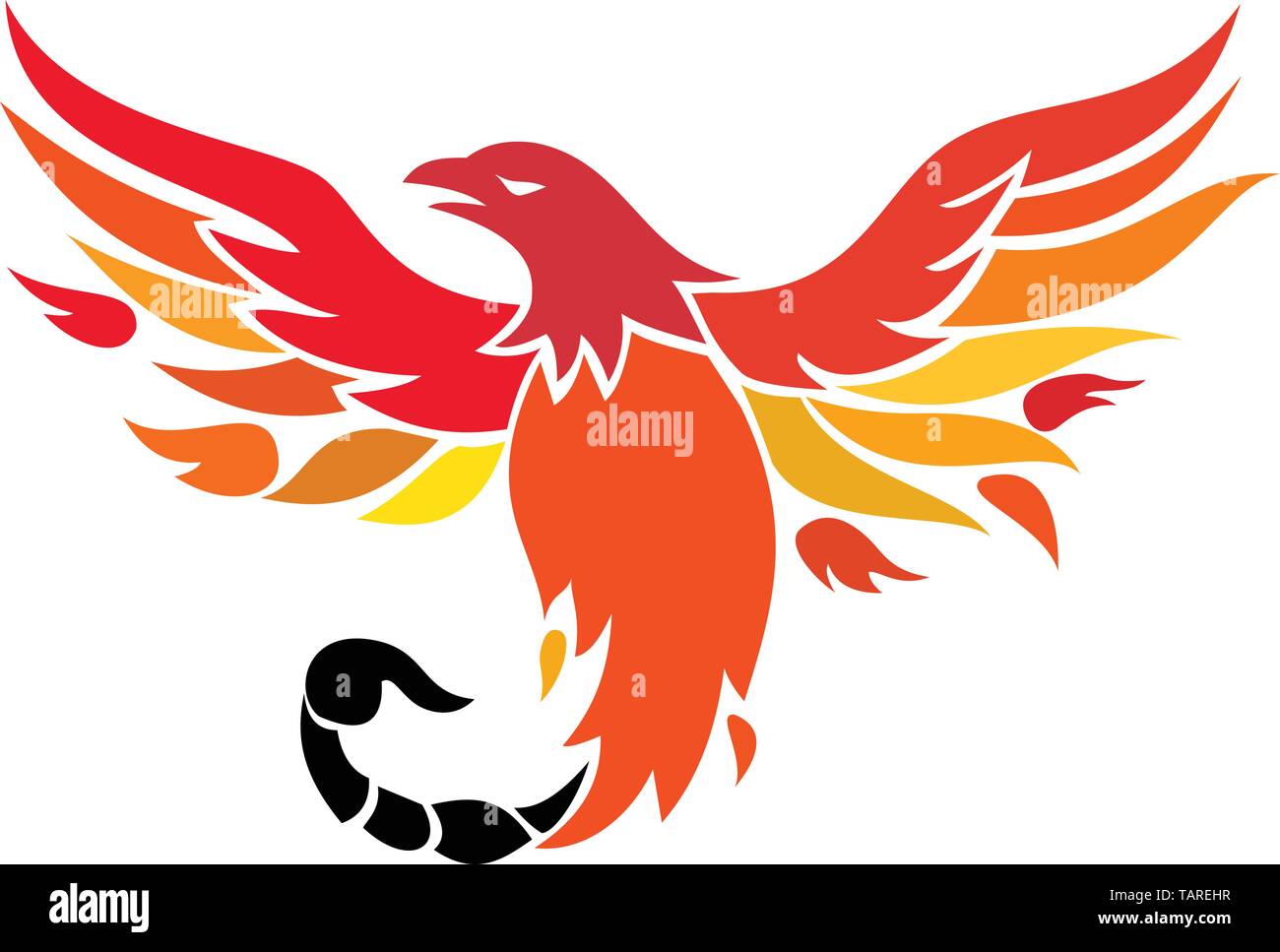 Icon retro style illustration of a mythical phoenix or firebird of ...