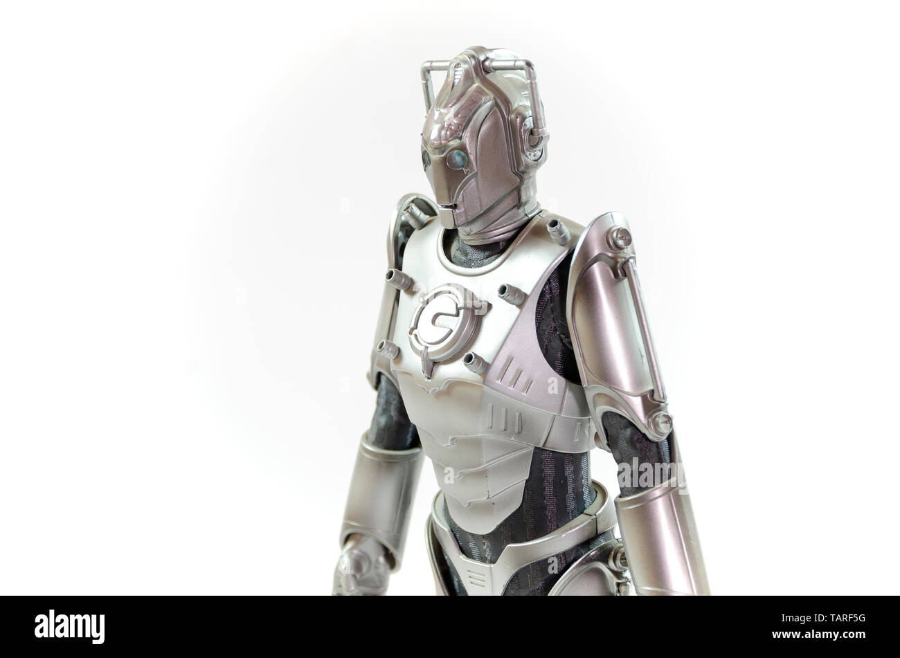 Cyberman toy with white background Stock Photo - Alamy