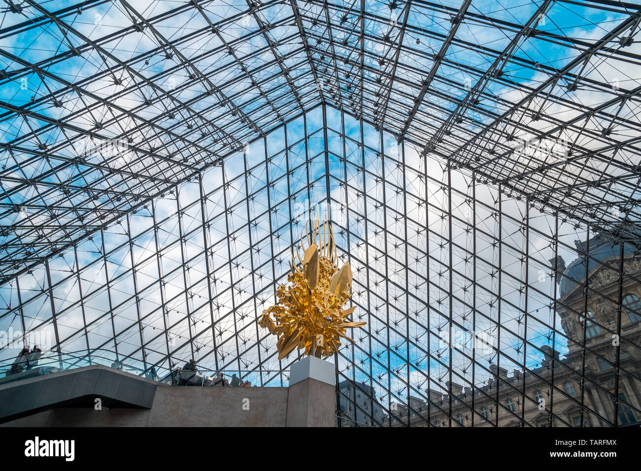 Paris, France - 17.01.2019: Interior of the Louvre Pyramid, The pyramid ...