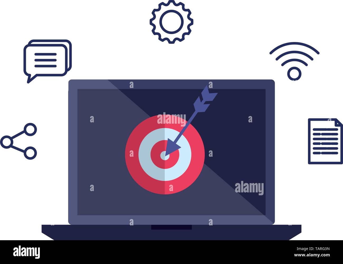 laptop with target and social media icons Stock Vector Image & Art - Alamy
