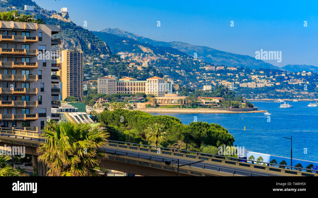 Panoramic view of Monaco coastline and luxury residential apartment ...