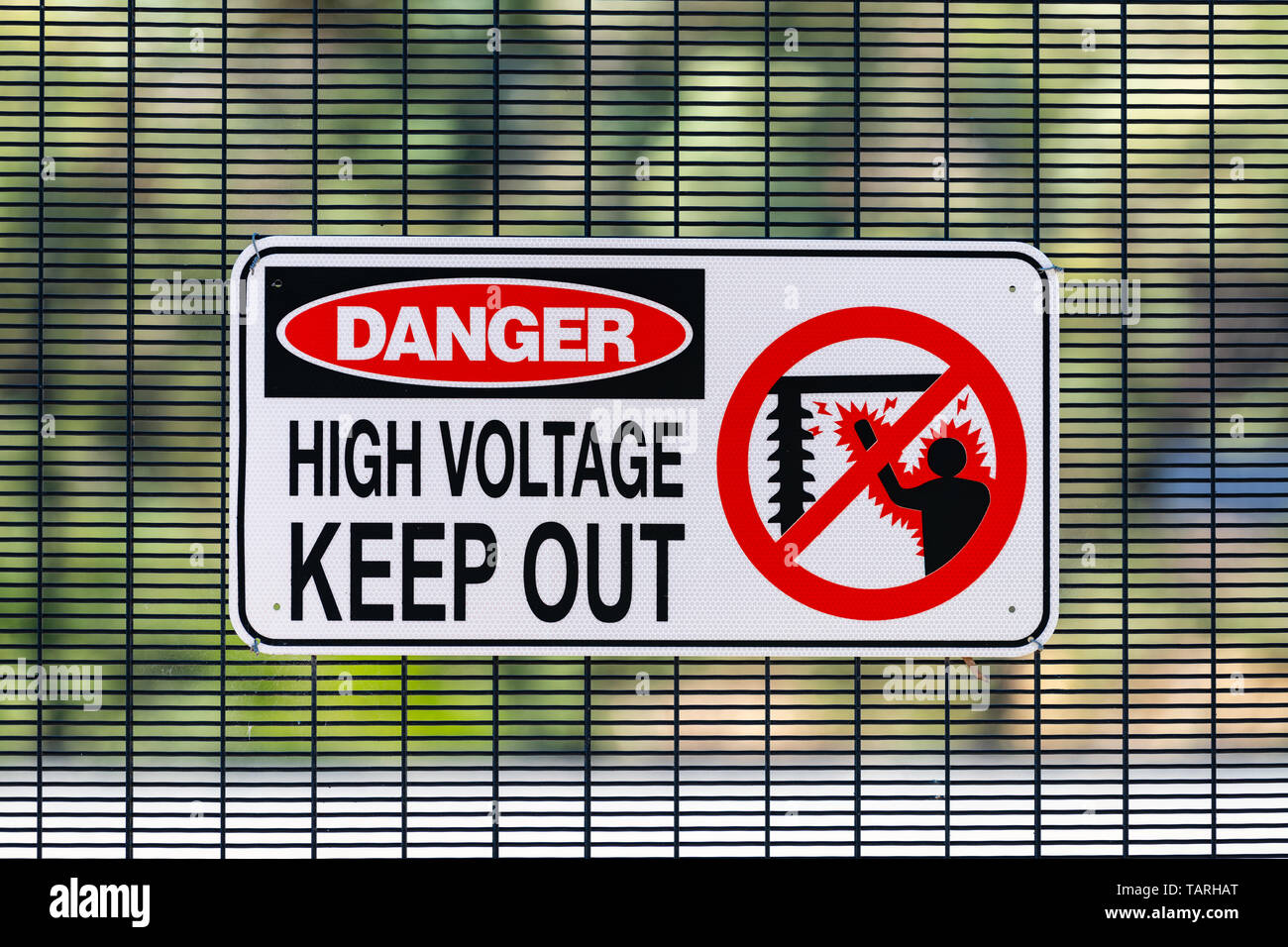 Danger high voltage keep out sign at an electrical sub station Stock ...