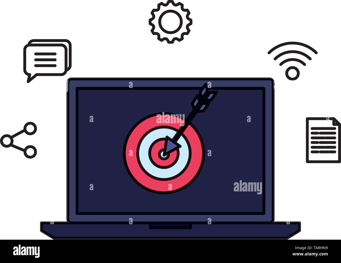 laptop with target and social media icons Stock Vector Image & Art - Alamy