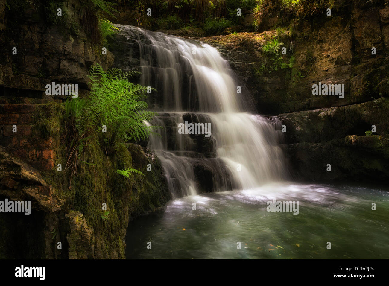 The waterfall behind Dinas Rock Stock Photo - Alamy