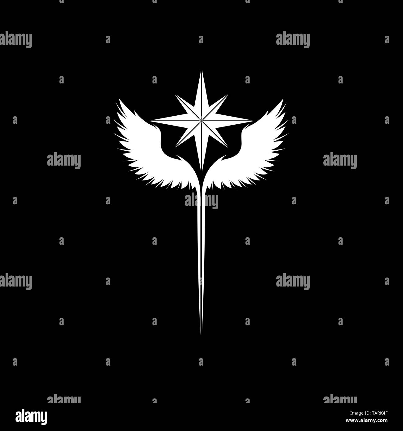 White compass silhouette with wings isolated on black background Stock ...