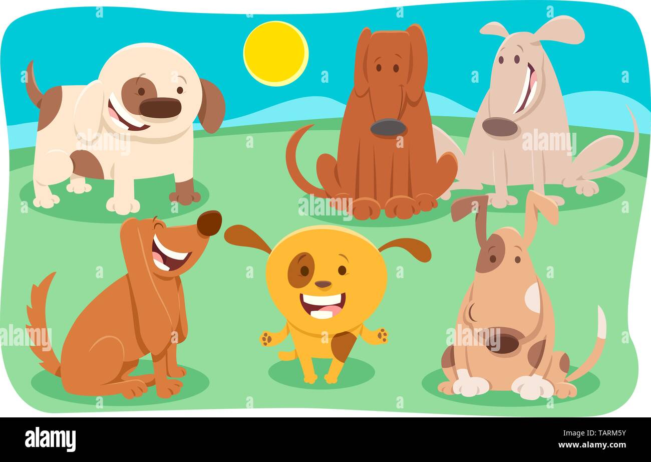 Cartoon Illustration of Funny Dogs and Puppies Pet Animal Characters ...
