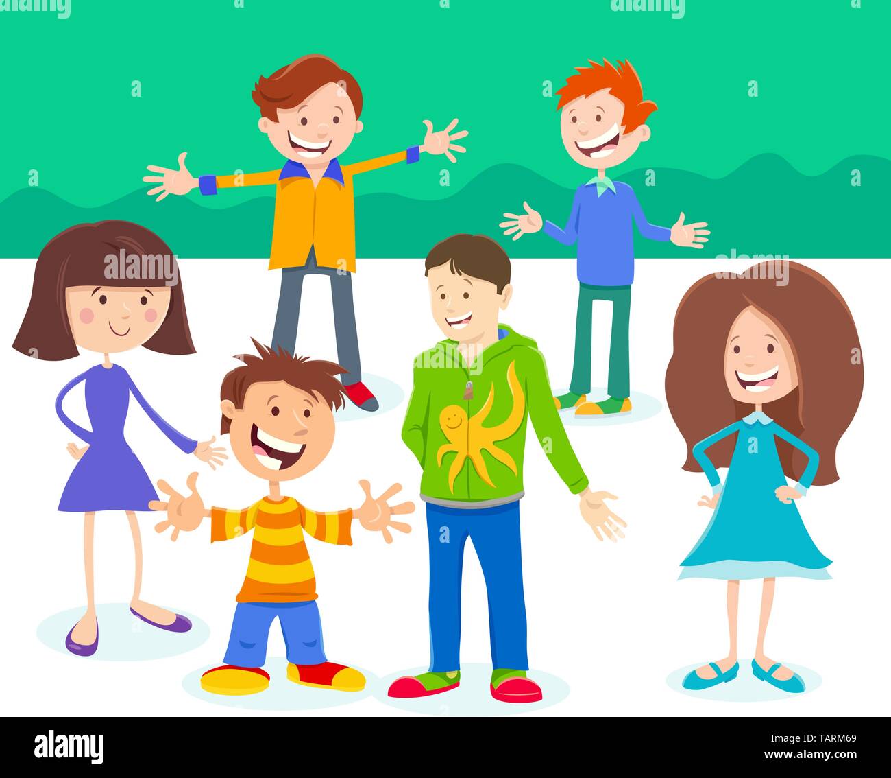 Cartoon Illustration of Elementary Age Kids or Teenager Characters ...