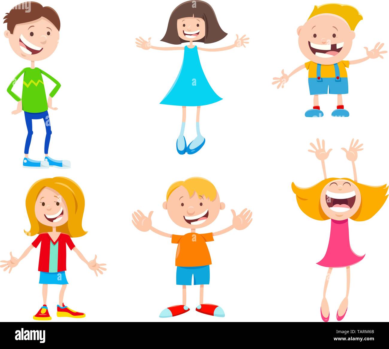 Cartoon Illustration of Funny Children and Teenager Characters Set ...