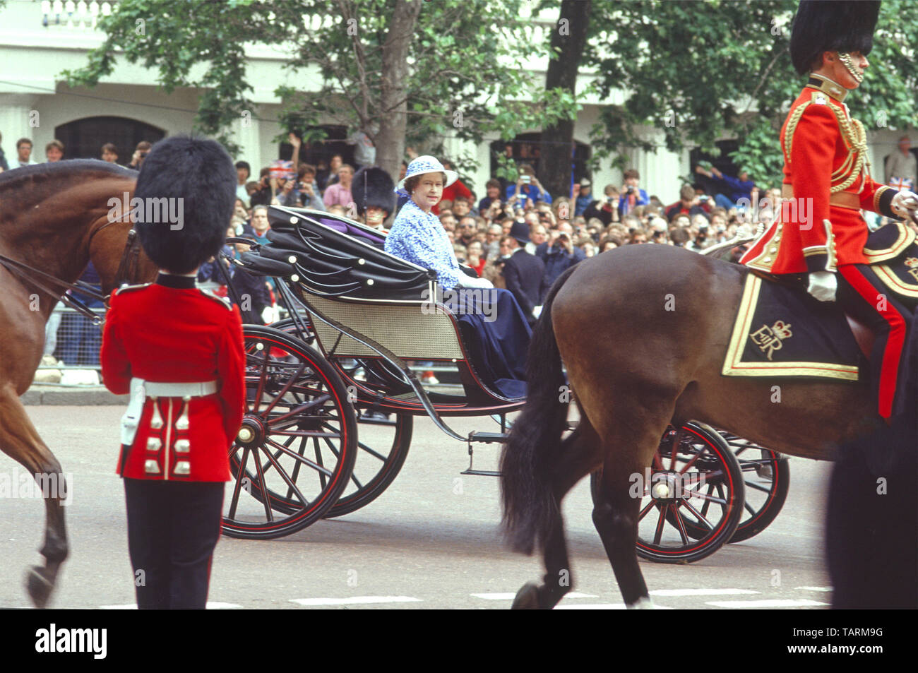 Archival Queen Elizabeth ii 1987 riding open carriage to Trooping the ...