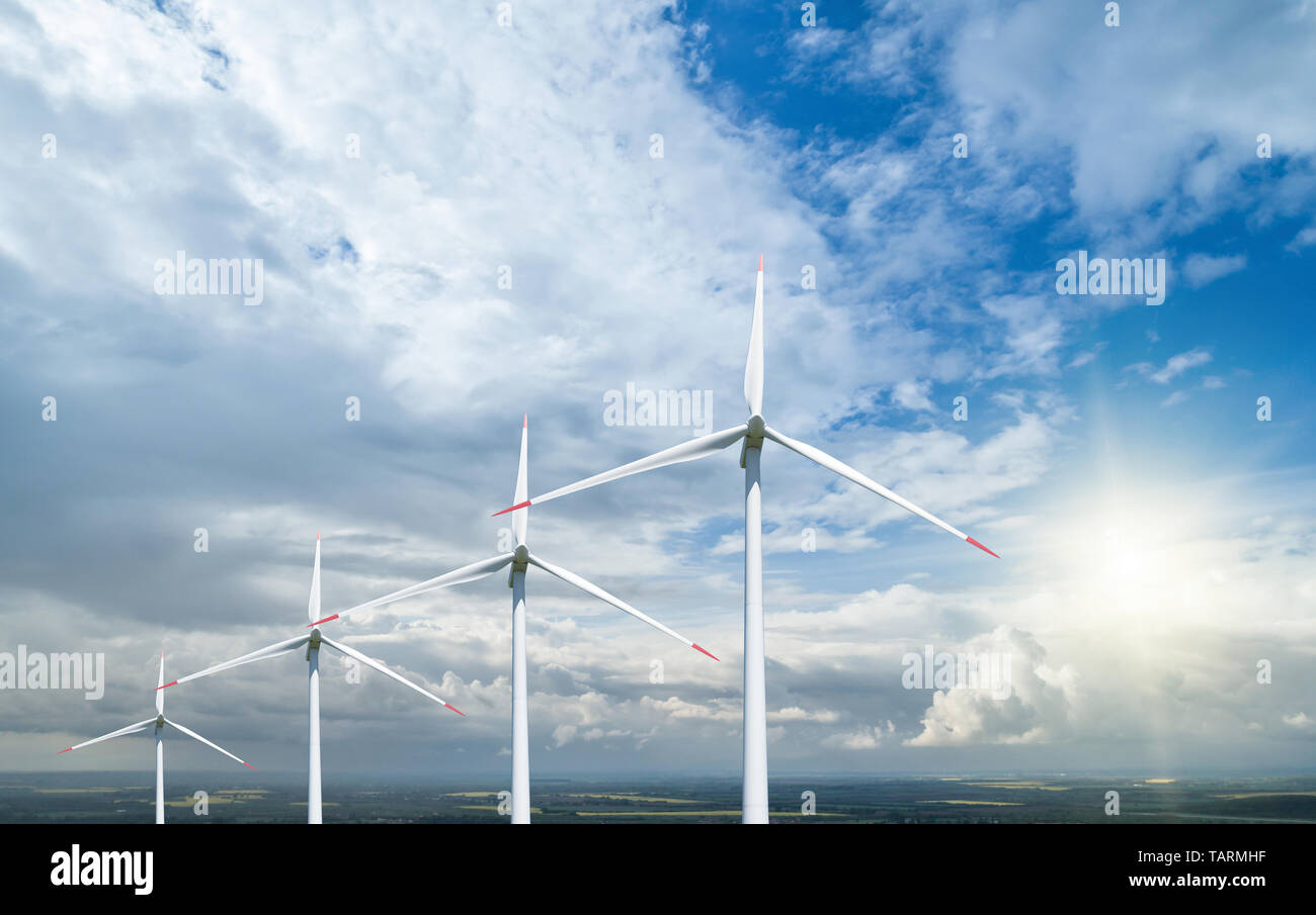 Wind power plants on the background of the sky Stock Photo - Alamy