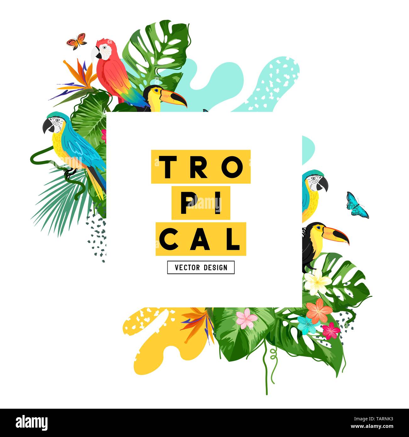 Exotic jungle tropical summer background frame layout. Vector ...