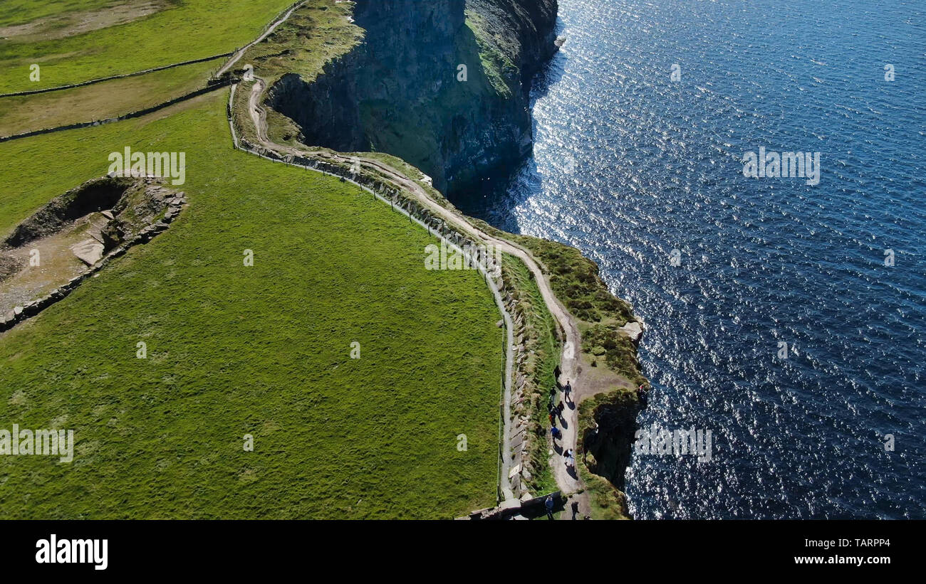 Cliffs of Moher Coastal walk from above - aerial drone footage - travel ...