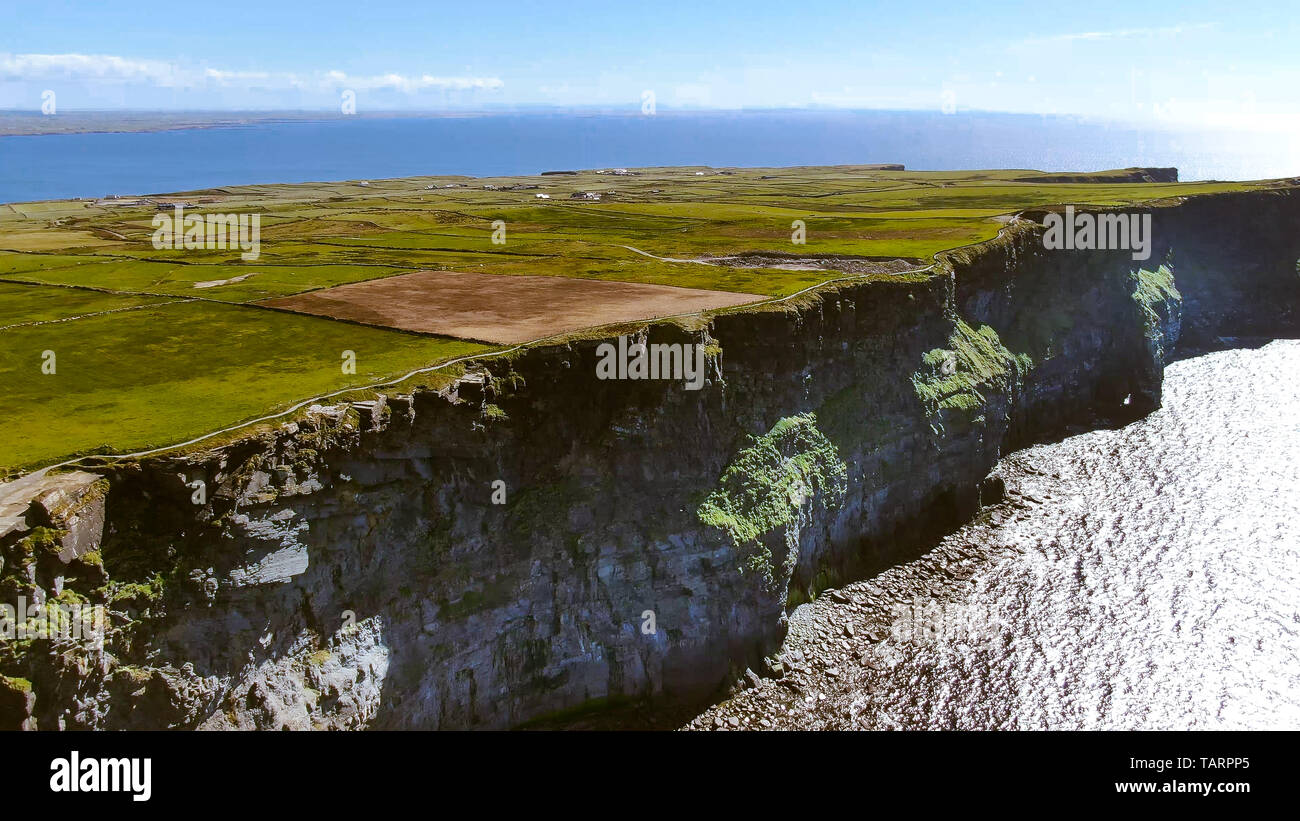 Aerial view over the famous Cliffs of Moher in Ireland - travel ...