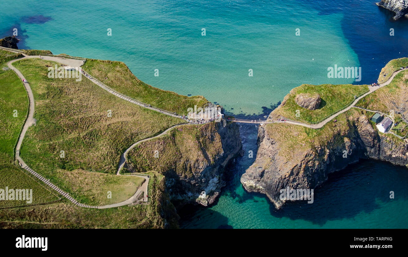 Aerial view over Carrick-A-Rede Rope Bridge in North Ireland - travel ...