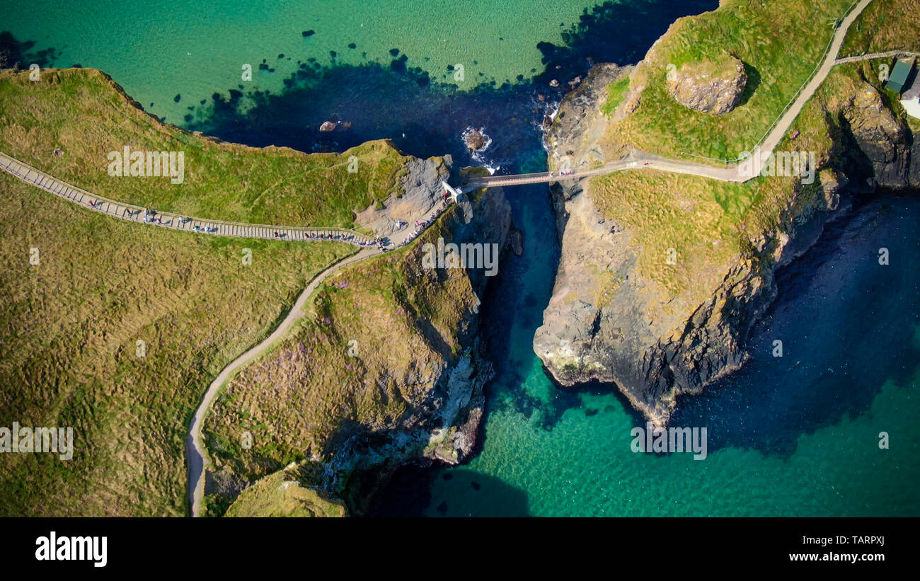 Aerial view over Carrick-A-Rede Rope Bridge in North Ireland - travel ...