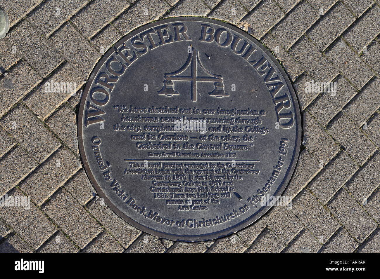 Footpath plaque, Christchurch, New Zealand Stock Photo - Alamy