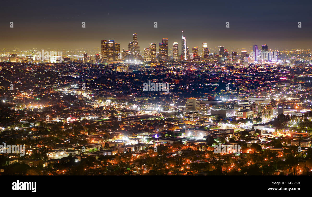 The Citylights of Downtown Los Angeles by night Stock Photo - Alamy