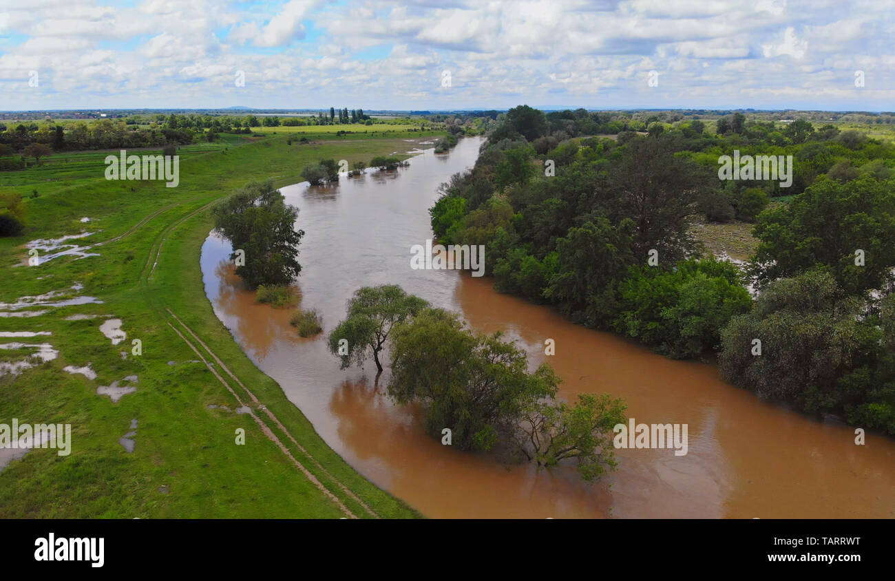 Landscape: the river overflowed flooded the river water at high levels ...